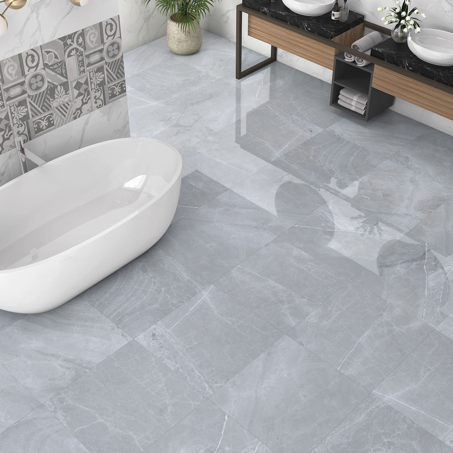 Porcelanato marmoleado GRAYSTONE BRILLANTE V3 rectificado de 60 x 60 cm ...