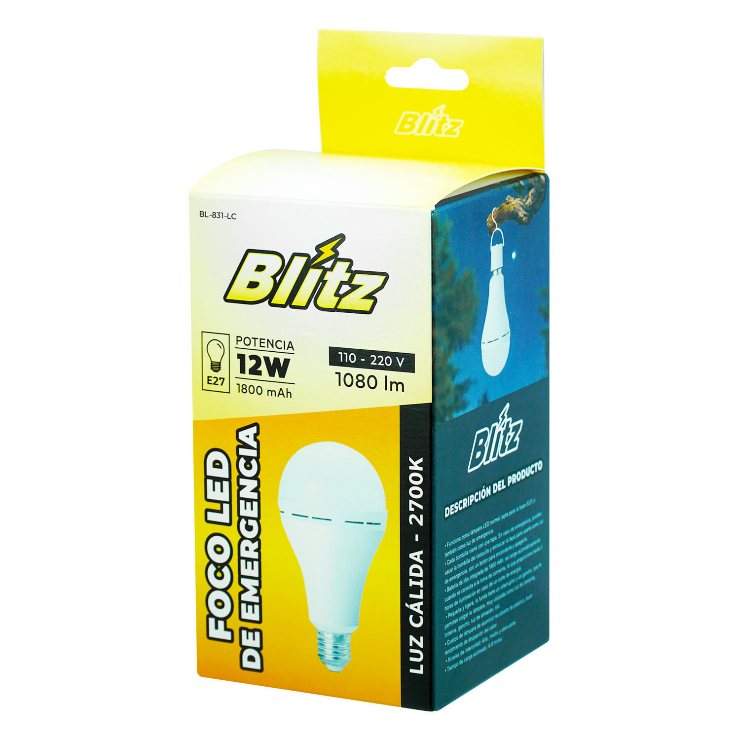 Foco LED de emergencia de 12W de potencia con base E27 estándar y ...