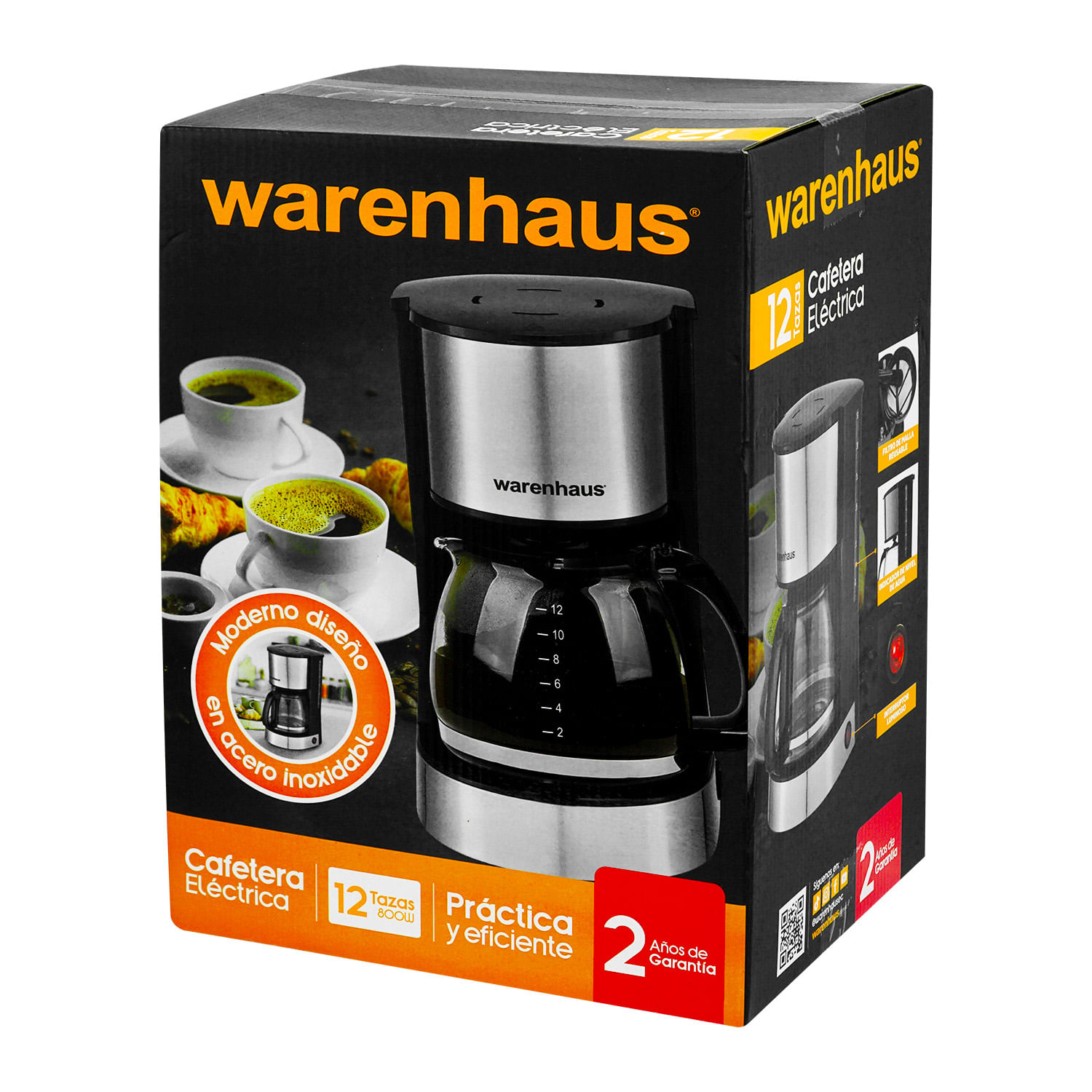 Cafetera WH-CM123S de acero inoxidable con jarra de vidrio con ...