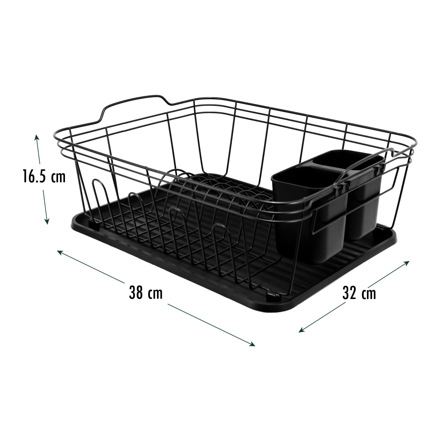 Escurridor de platos negro metálico con acabado mate de 38 x 32 x 16,5 ...