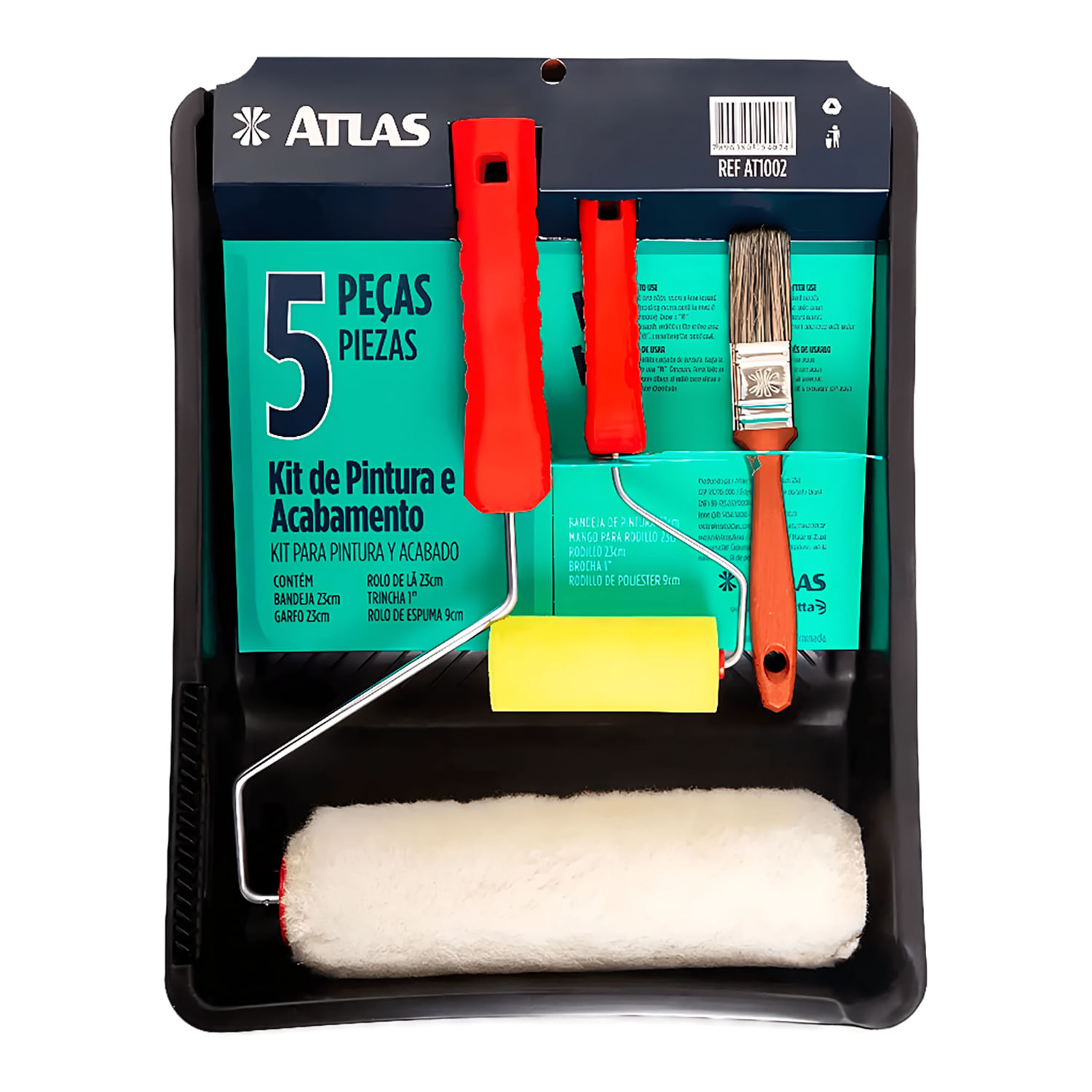 Kit de 5 piezas para pintor con brocha, bandeja y rodillos. - ATLAS - Kywi