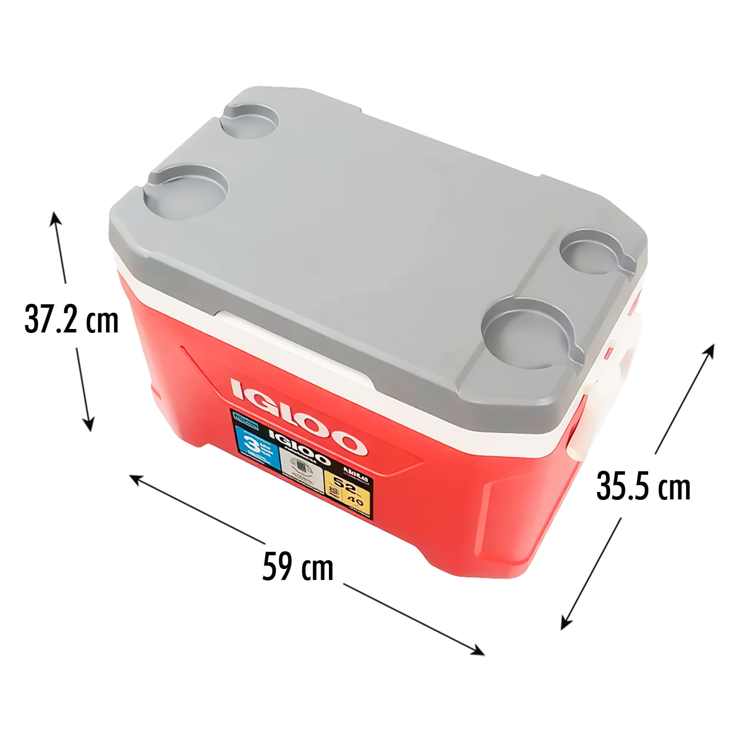 Cooler con capacidad de 49 litros, muticolor (rojo, blanco y gris ...