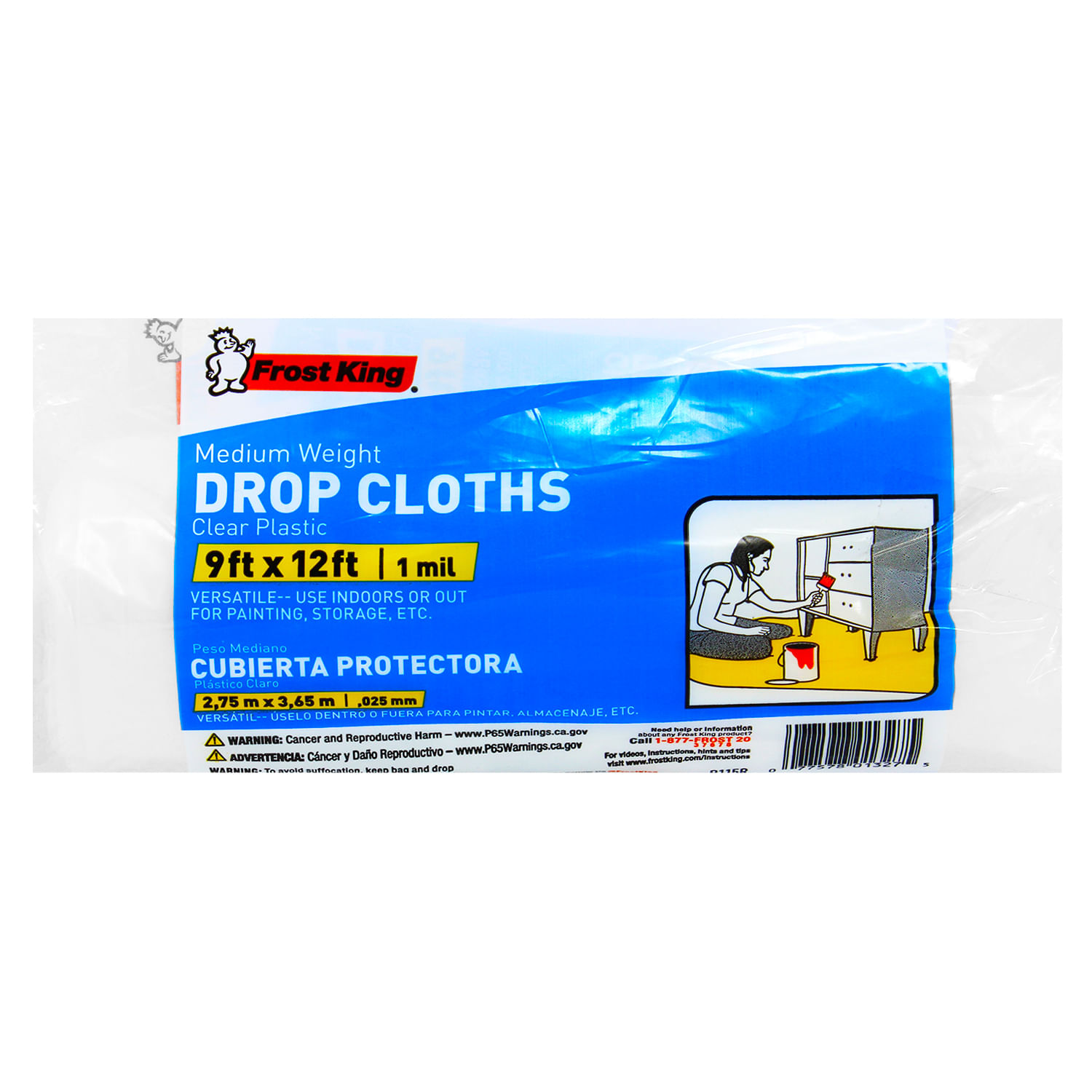 Plástico protector TRANSPARENTE de 275 x 365 x 0,1 cm protege muebles y ...