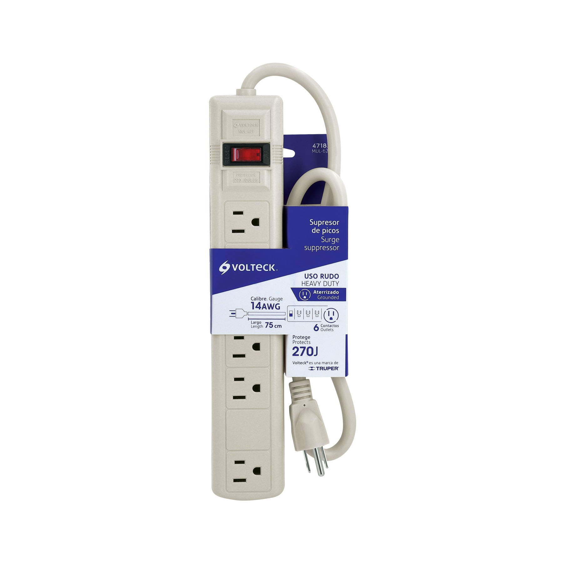Regleta multicontacto 14 AWG de 75 cm con 6 entradas + supresor de ...