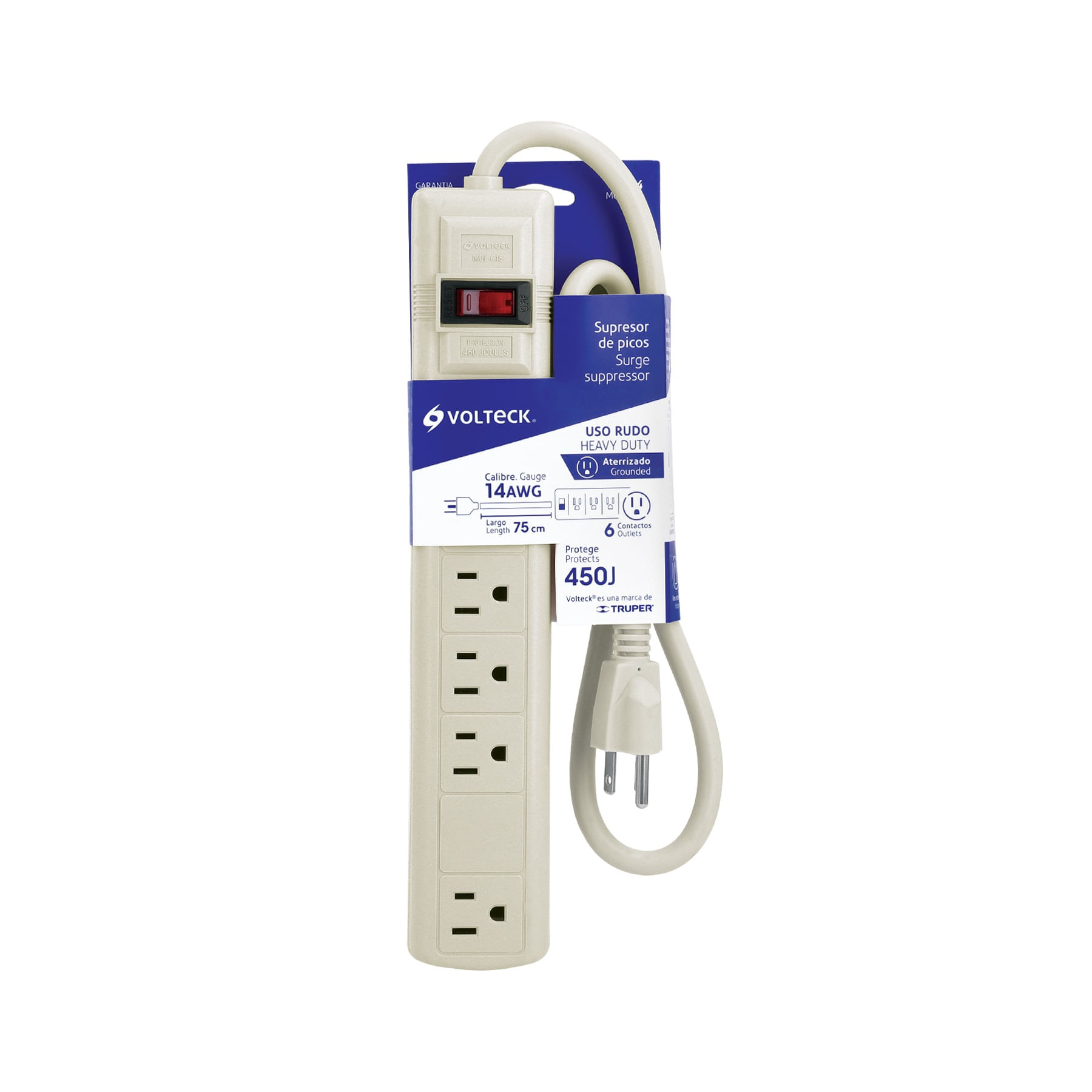 Regleta multicontacto 14 AWG de 75 cm con 6 entradas + supresor de ...