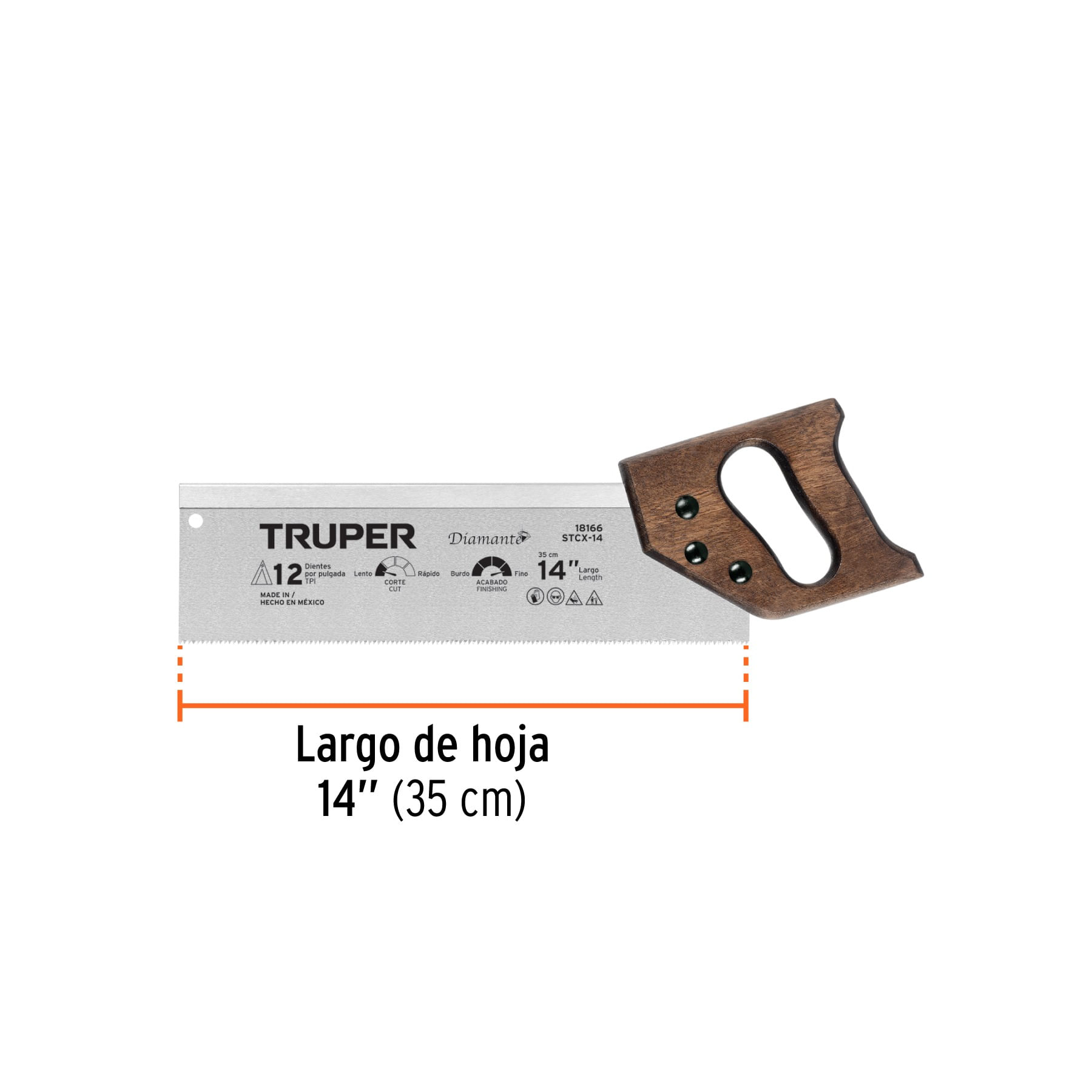 Serrucho de costilla de 14" de acabado Diamante con 12 DPP. - TRUPER - Kywi