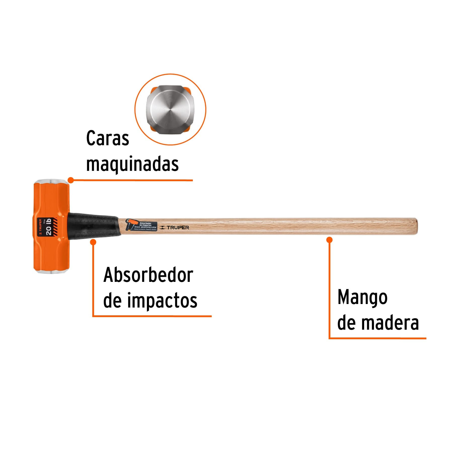 Combo octagonal de 20 lbs con mango de madera 36". - TRUPER - Kywi