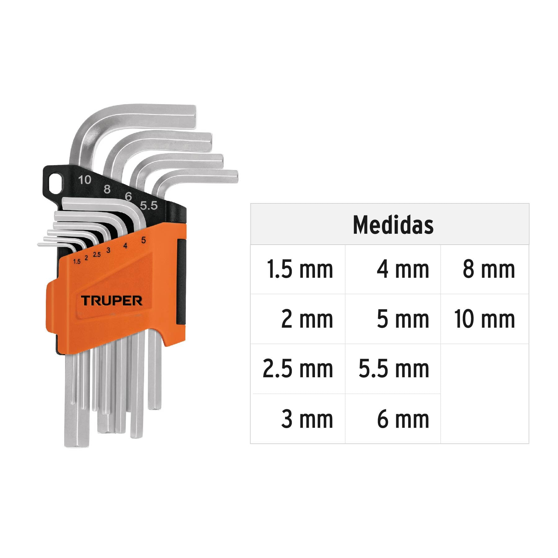 Juego 10 llaves allen MM MILIMÉTRICAS punta hexagonal con organizador ...
