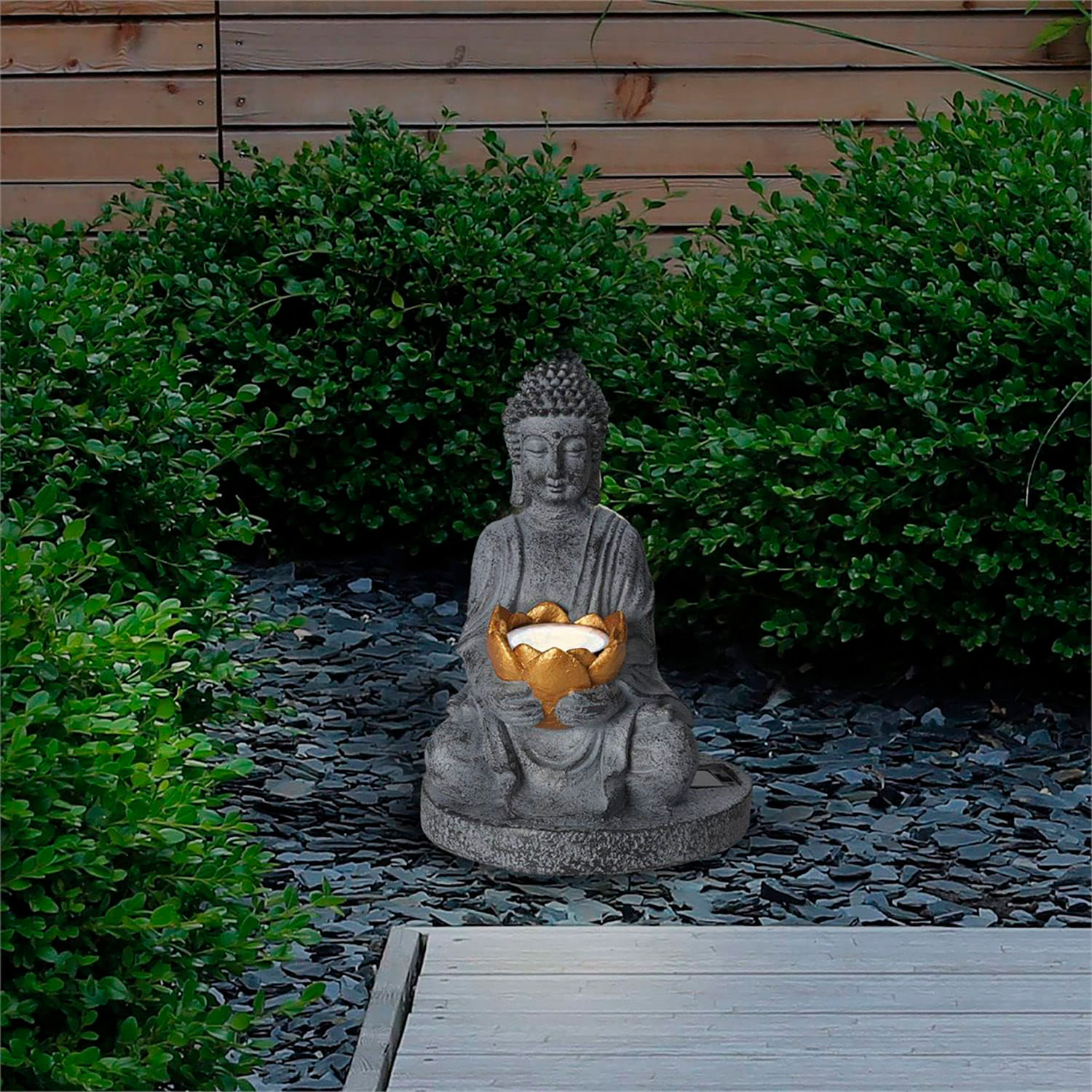Luz solar en figura de Buda, hecho de polystone, color gris. - ORGILL ...