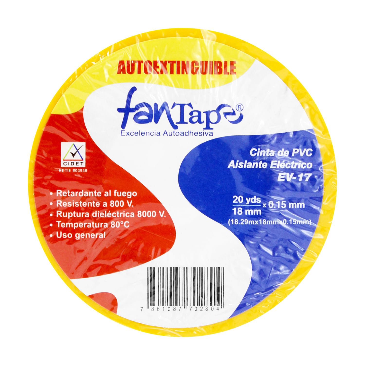 Taipe eléctrico de PVC amarillo de 18 mm x 18 m. - FANTAPE - Kywi