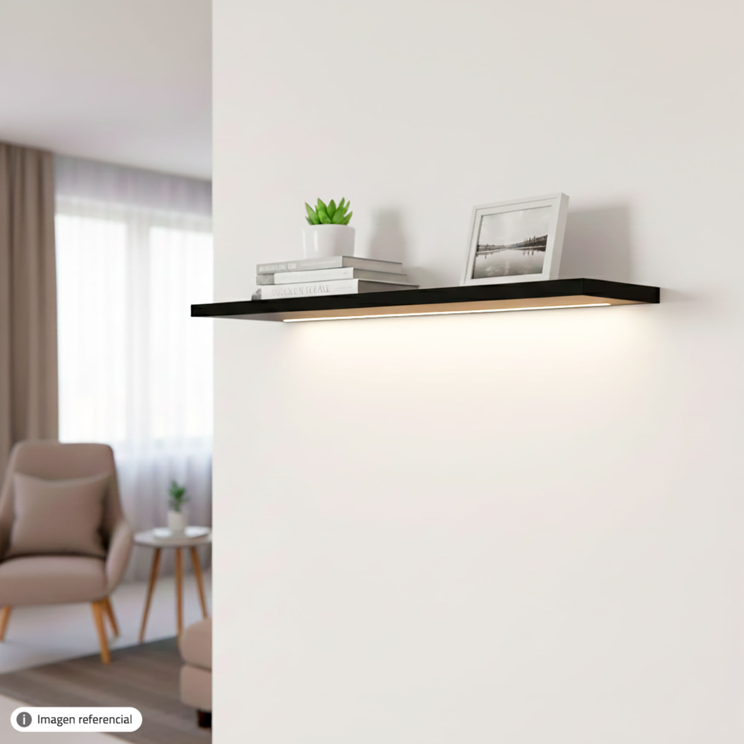 Repisa flotante LED, color negro, de 60 x 19 x 3,8 cm, de madera. - K ...