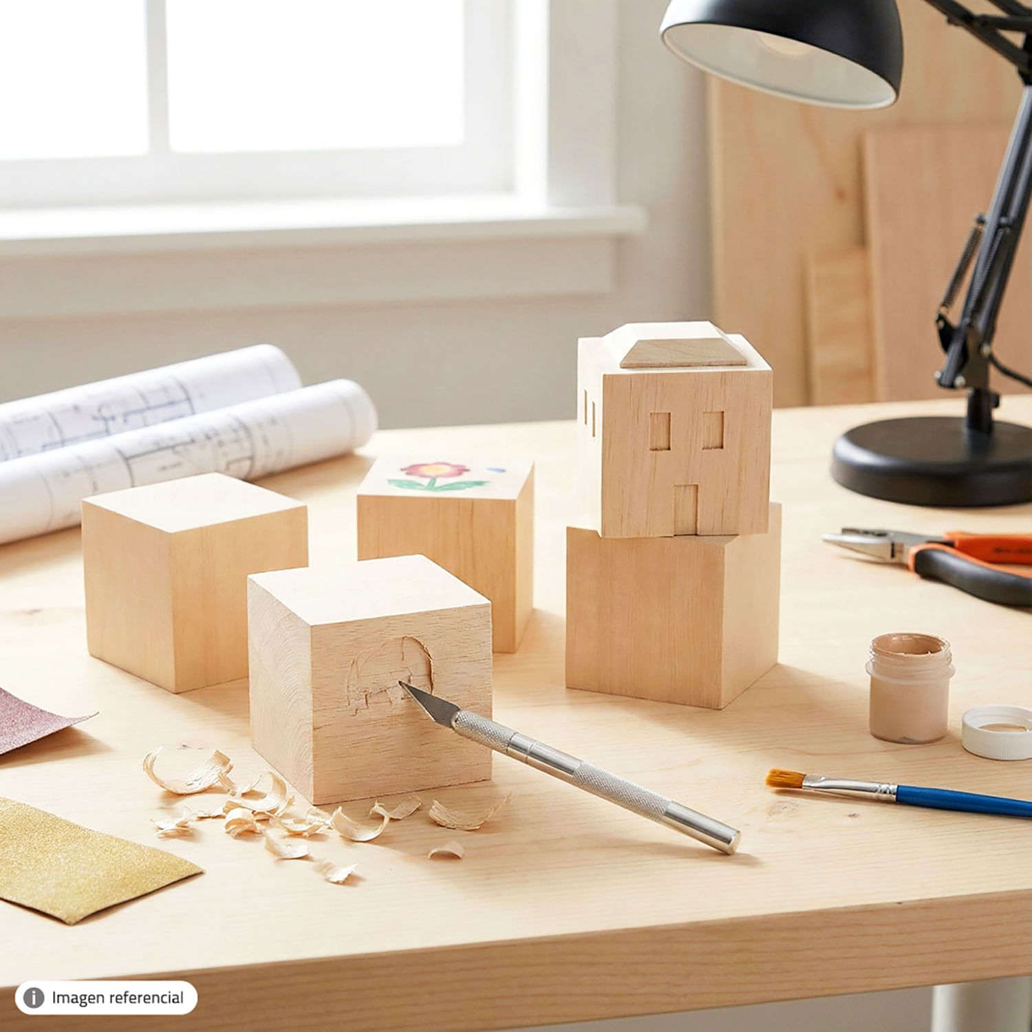 Balsa cúbica de madera, 3 unidades de 6x6 cm cada una, color natural ...