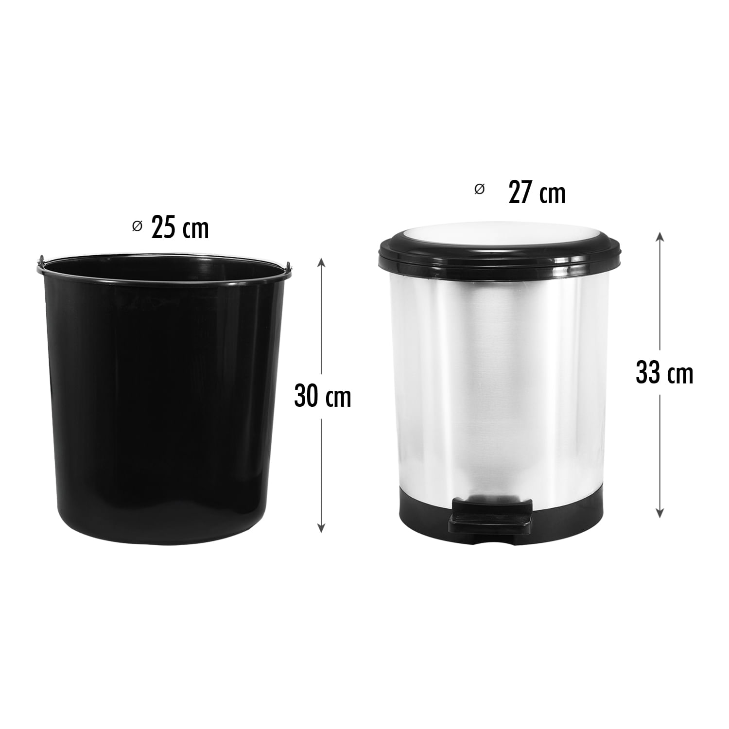 Tacho plástico con diseño metálico, de 12 lt, con tapa y pedal de 33 x ...