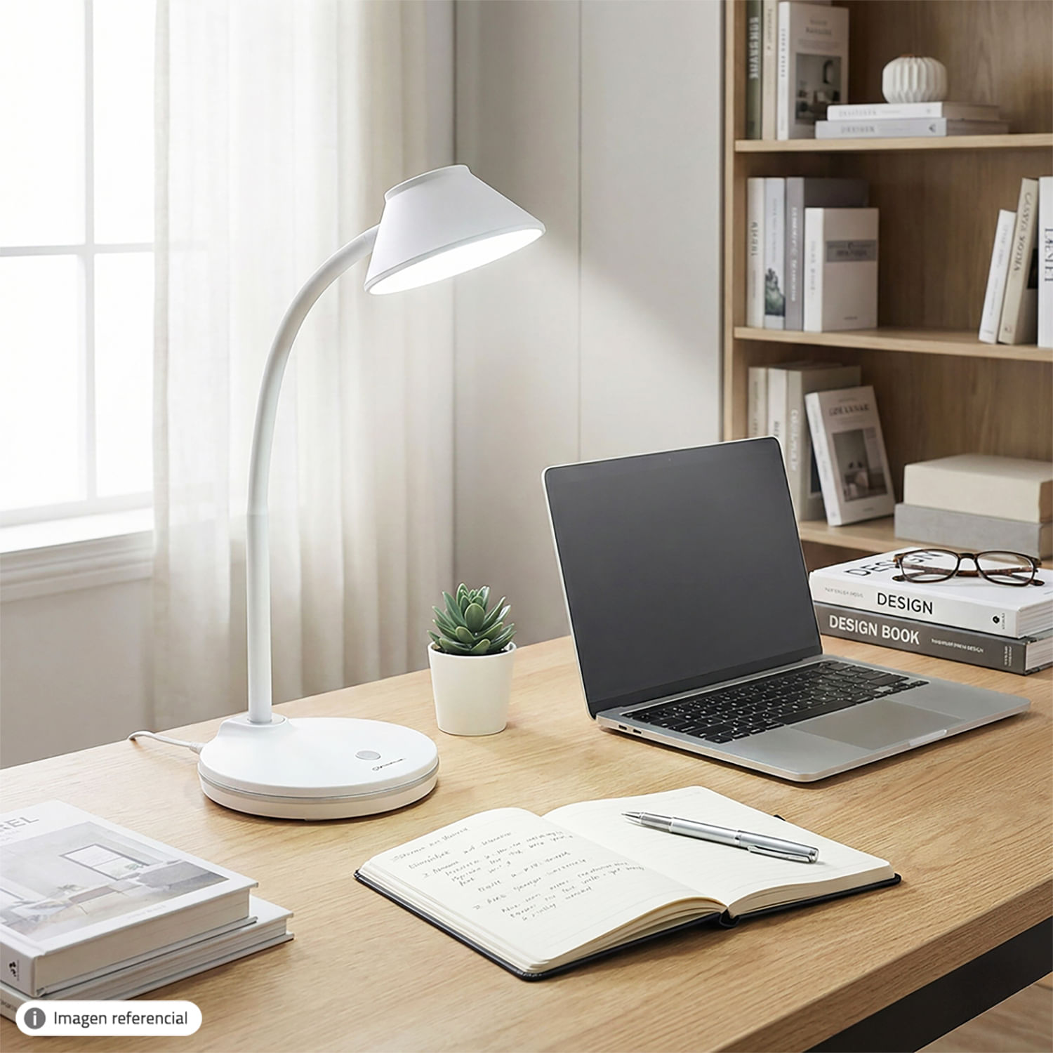Lámpara de escritorio blanca con cuerpo flexible y 3,2 W de potencia ...